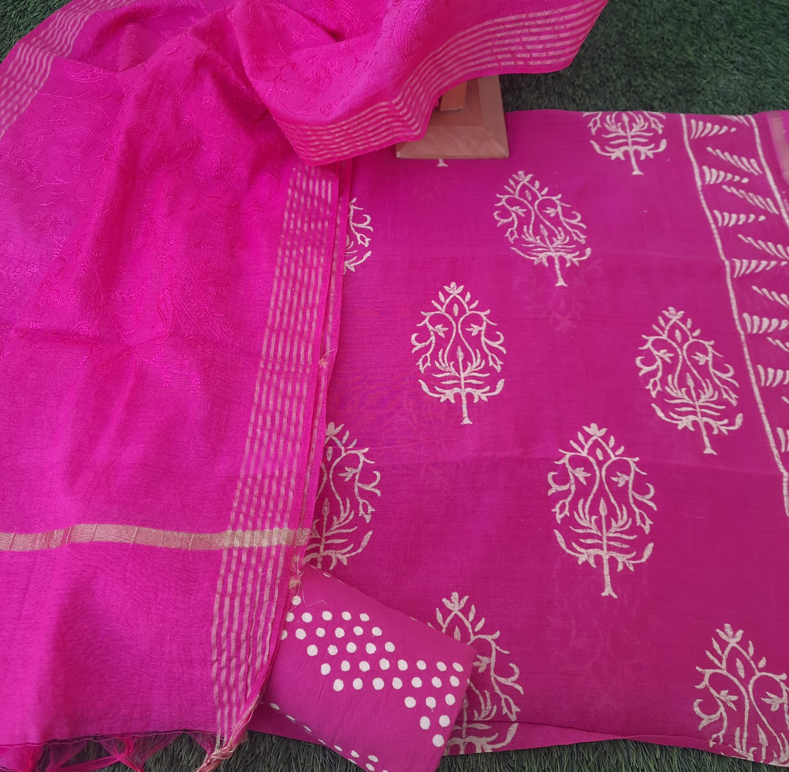 Rani color chanderi hand block print Suit – Aaditri fab